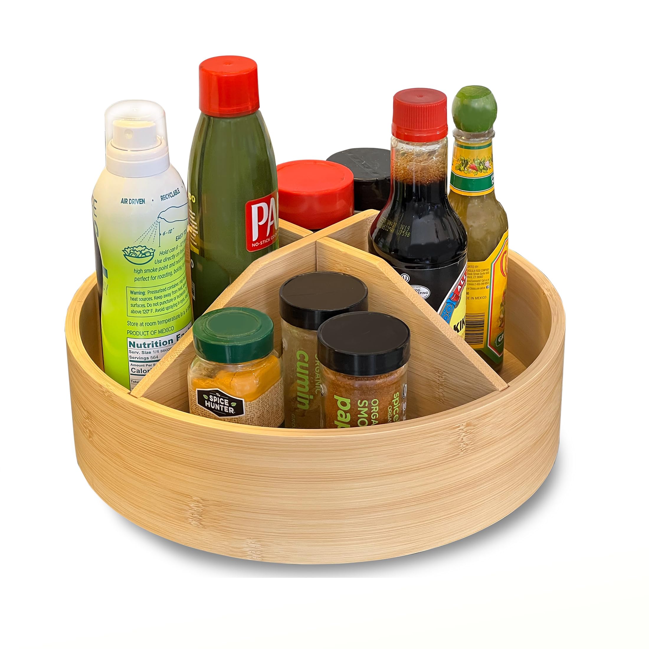 HinterHill 3-in-1 Adjustable Lazy Susan Pantry Organizer, 12" Bamboo Kitchen Cabinet Organizer for Pantry Organization and Storage, Lazy Susan for Cabinet, Countertop, Bathroom, Spices, Snacks