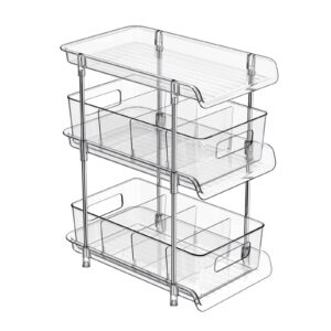 xianke 3 tier clear bathroom organizer 2 pack,under sink closet organizers and storage, pull-out pantry organization and storage vanity skincare cosmetic organizer medicine bins