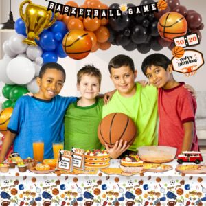 Winrayk 131Pcs Sports Birthday Party Decorations Supplies Sports Balloon Arch Backdrop Tablecloth Trophy Football Soccer Baseball Glove Basketball Volleyball Kids Sports Themed Birthday Party Supplies