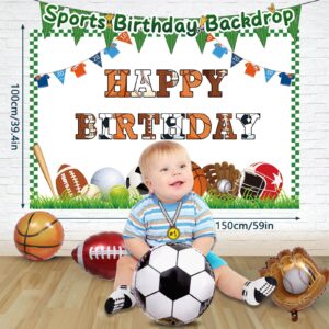 Winrayk 131Pcs Sports Birthday Party Decorations Supplies Sports Balloon Arch Backdrop Tablecloth Trophy Football Soccer Baseball Glove Basketball Volleyball Kids Sports Themed Birthday Party Supplies