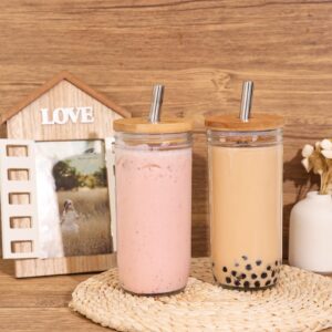 Moretoes 2pcs 24oz Glass Cups with Lids and Straws, Mason Jar Glass Cups, Glass Iced Coffee Cups Set for Jumbo Smoothie, Bubble Tea, Cold Brew, Soda,