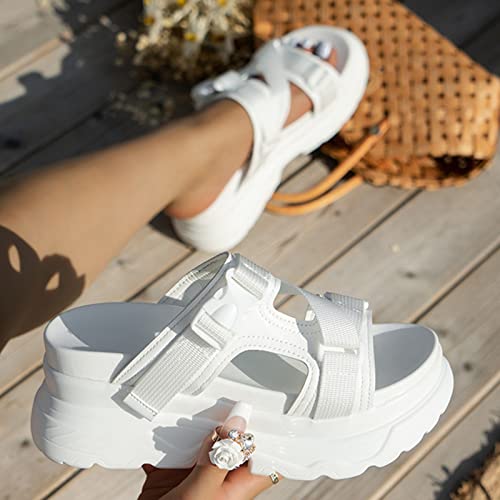 GILIGEGE Sandal for Women Non-Slip Thick Sole Sport Slip On Mesh Breathable Stylish Sport Sandal Outdoor Casual (F-White, 6.5)