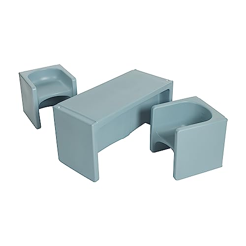 ECR4Kids Tri-Me Table and Cube Chair Set, Multipurpose Furniture, Powder Blue, 3-Piece