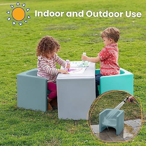 ECR4Kids Tri-Me Table and Cube Chair Set, Multipurpose Furniture, Powder Blue, 3-Piece