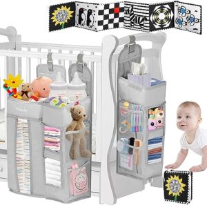 cieudy 3-in-1 hanging diaper organizer storage for baby, hanging diaper organizer for changing table, playard, wall & door, gifts for new mom after birth（included high contrast baby book）