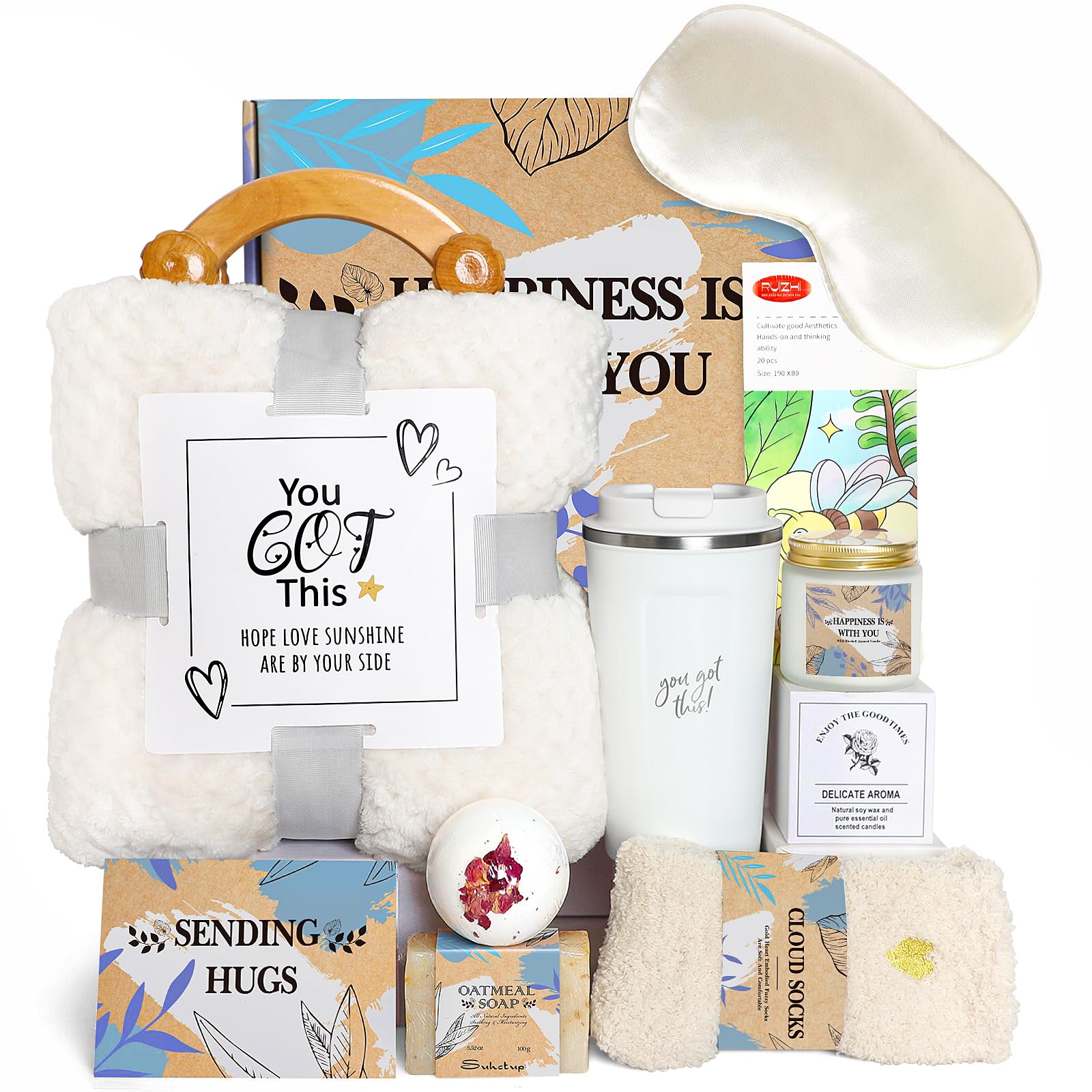 Get Well Soon Gifts for Women, Care Package Self Care Gifts for Women After Surgery Basket Thinking of you Gifts for Mom Sick Friend w/Relaxing Sympathy Blanket Coffee Mug