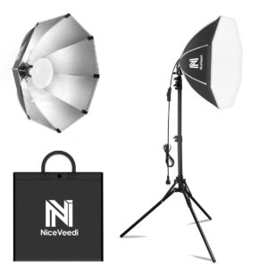 softbox photography lighting kit, niceveedi 20" softbox lighting kit with 5400k 650w equivalen led bulbs & 63" tripod stand, studio light kit for photography portraits advertise shooting, video record