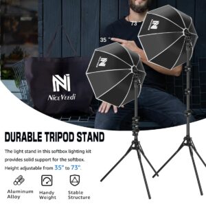 Softbox Photography Lighting Kit, NiceVeedi 20" Softbox Lighting Kit with 5400K 650W Equivalen LED Bulbs & 63" Tripod Stand, Studio Light Kit for Photography Portraits Advertise Shooting, Video Record