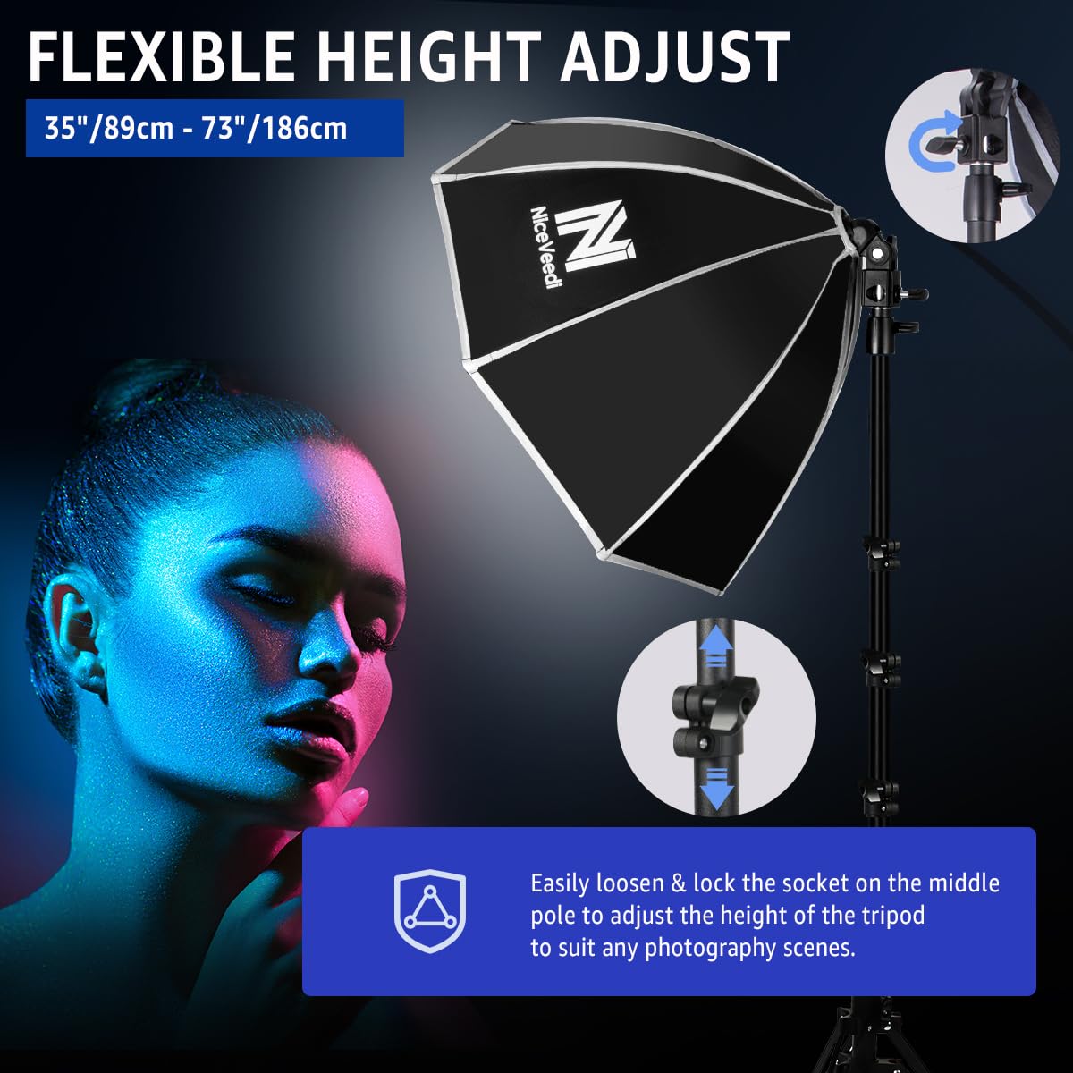 Softbox Photography Lighting Kit, NiceVeedi 20" Softbox Lighting Kit with 5400K 650W Equivalen LED Bulbs & 63" Tripod Stand, Studio Light Kit for Photography Portraits Advertise Shooting, Video Record