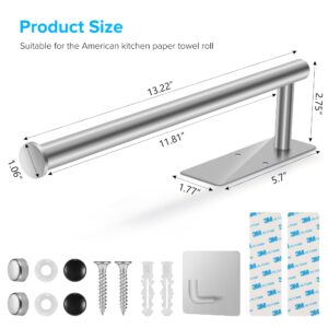 𝟐𝐧𝐝 𝐆𝐞𝐧 [More Studry] Paper Towel Holder Under Cabinet Wall Mounted, UREZORGEAR Self Adhesive or Drilling Paper Towel Holder for Kitchen RV, SUS304 Stainless Steel Paper Towel Roll Rack (Silver)