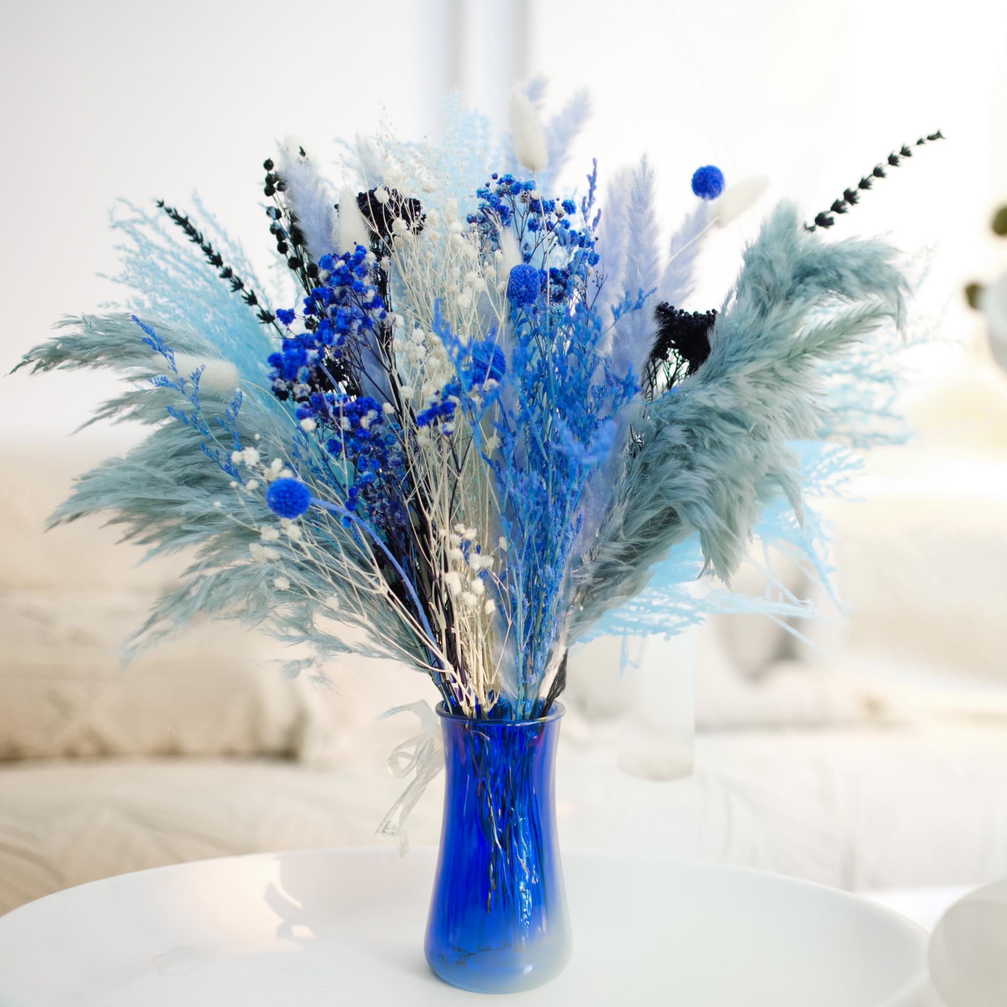 Mifgra Pampas Grass Bouquet , Dried Flower Bouquet,Blue Dried Flowers, Blue Pampas Grass Decor, Blue Flowers Boho Decor Bouquet for Blue Bathroom Decor Home Decor