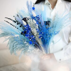 Mifgra Pampas Grass Bouquet , Dried Flower Bouquet,Blue Dried Flowers, Blue Pampas Grass Decor, Blue Flowers Boho Decor Bouquet for Blue Bathroom Decor Home Decor