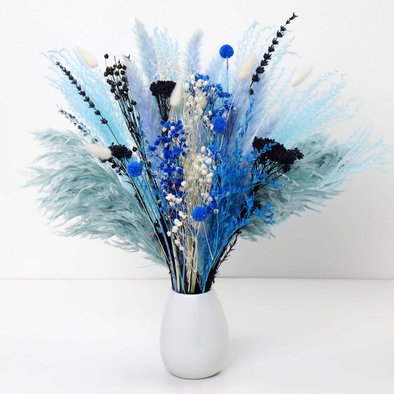 Mifgra Pampas Grass Bouquet , Dried Flower Bouquet,Blue Dried Flowers, Blue Pampas Grass Decor, Blue Flowers Boho Decor Bouquet for Blue Bathroom Decor Home Decor