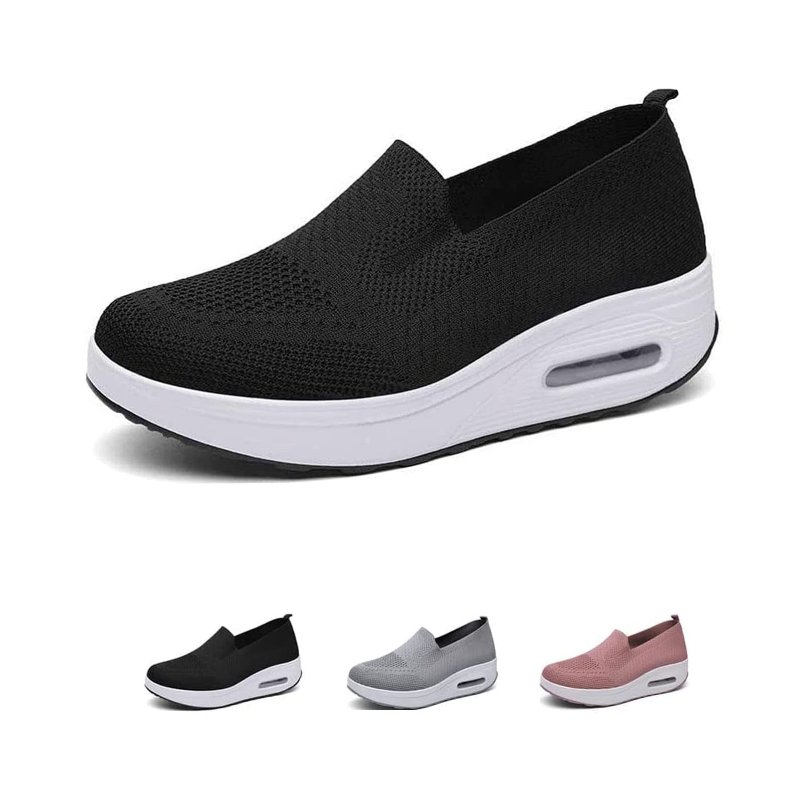 Women's Orthopedic Sneakers, 2023 New Air Cushion Non-Slip Walking Shoes, Breathable Mesh Platform Sneakers, Arch Support Orthopedic Stretch Shoes for Women (A-Black, adult, women, numeric_7, numeric, us_footwear_size_system, medium)