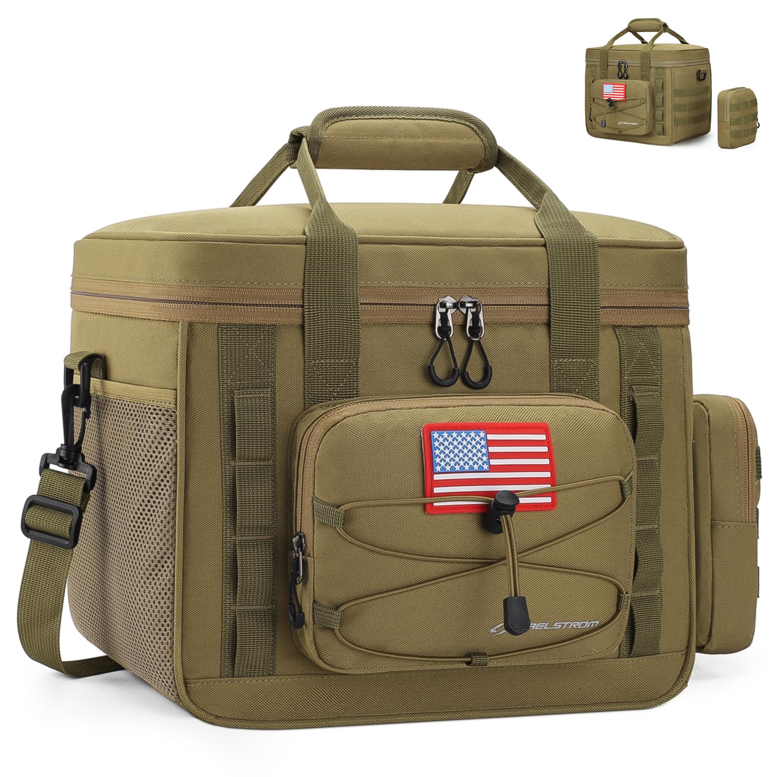 Maelstrom Tactical Lunch Box, Insulated Lunch Bag for Men, Large Durable Leakproof Cooler Bag with Detachable MOLLE Bags, Modern Lunch Tote for Adult Women Work,Picnic,20 Cans/15 L, Khaki