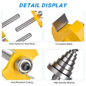 Rabbet Router Bit - Router Bit Set with 6 Bearings Set ( 1/2", 7/16", 3/8", 5/16", 1/4", 1/8" Bearings) Carbide Tipped Rabbeting Router Bits 1/4 Shank