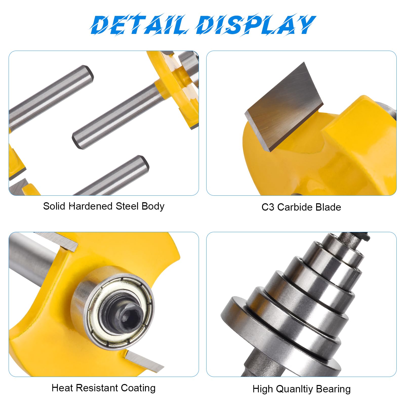 Rabbet Router Bit - Router Bit Set with 6 Bearings Set ( 1/2", 7/16", 3/8", 5/16", 1/4", 1/8" Bearings) Carbide Tipped Rabbeting Router Bits 1/4 Shank