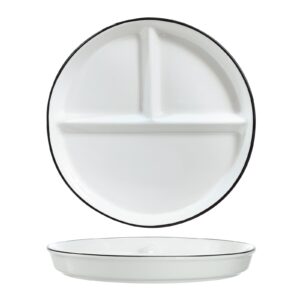 socosy ceramic 3-compartment portion control plate divided dish platters, divided dessert plate salad plate dinner plate snack dishes, appetizer serving trays, 1 pcs-white-8 inch