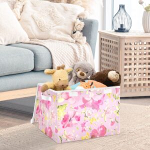 GUIJI Petunias Pink Fabric Storage Bins with Lids and Handle，Foldable Storage Bins with Lids，Closet Organizers for Clothes Storage，Room Organization, Office Storage, Chest Organizer