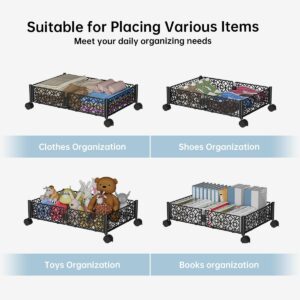 RERORD Under Bed Rolling Storage,2PACK Underbed Storage Drawers with Wheels, Under the Bed Shoe Storage Containers for clothes Toys Books