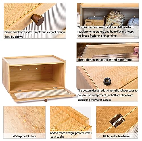 ETMI Bamboo Bread Box for Kitchen Countertop-Large breadbox Wooden Clear Bread Box with Window Bread Holder