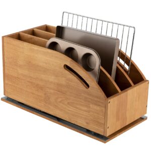 dindon pull out cabinet organizer for pans, pot lid, cookie sheet, cutting board, baking tray, slide out kitchen cabinet storage organizer, 10.5''w x 21"d x 10.6"h, wood