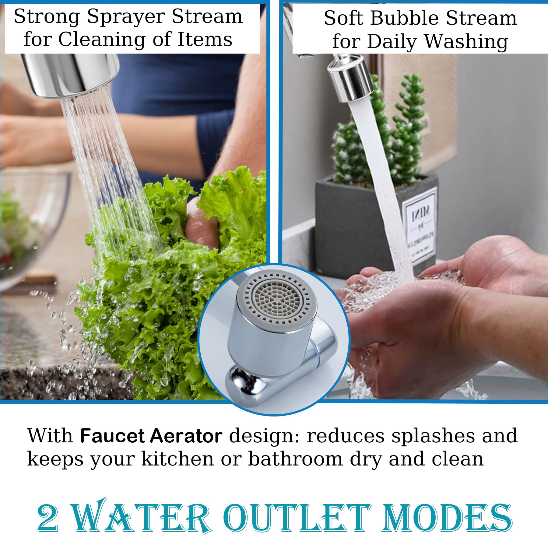 S USECRET 1800° Swivel Faucet Extender for Bathroom Sink Water Aerator - 2 Mode Splash Filter Extension, 360° Angle Rotatable Spray Attachment, Multifunctional Robotic Arm-Washing Eye/Hair/Face