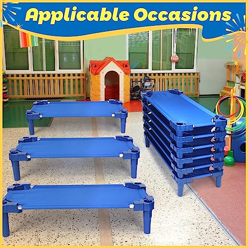 Leinuosen Stackable Daycare Cots for Kids, 47" L x 22" W Portable Toddler Nap Cot for Sleeping, Portable Bed for Preschool Classroom Furniture Ready to Assemble for Sleep (Blue, 12 Pcs)