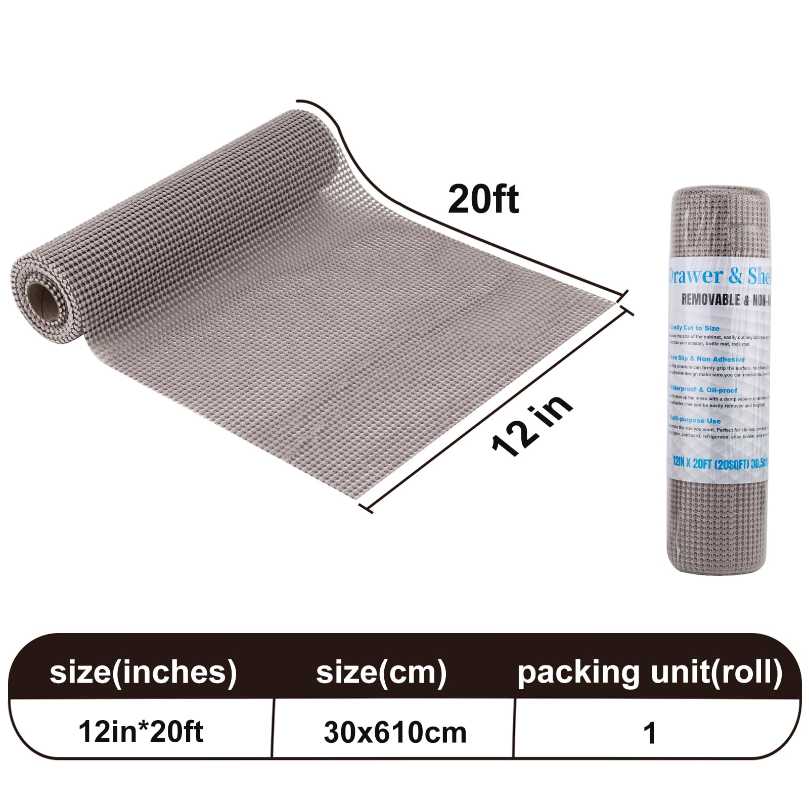 TOROTON Shelf Cabinet Liner Non-Adhesive, 12 in x 20 FT Strong Grip Shelving Liner for Kitchen Cabinets, Non Slip Kitchen Protector Liner for Drawers, Shelves, Cupboards, Refrigerator, Coffee Bean