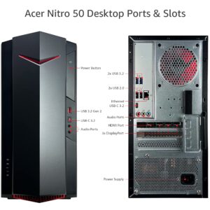 acer Nitro 50 N50 Gaming Desktop Computer - 12th Gen Intel Core i7-12700 12-Core up to 4.90 GHz CPU, 64GB RAM, 1TB NVMe SSD + 1TB HDD, GeForce RTX 3050 8GB GDDR6, Intel Wi-Fi 6, Windows 11 Home