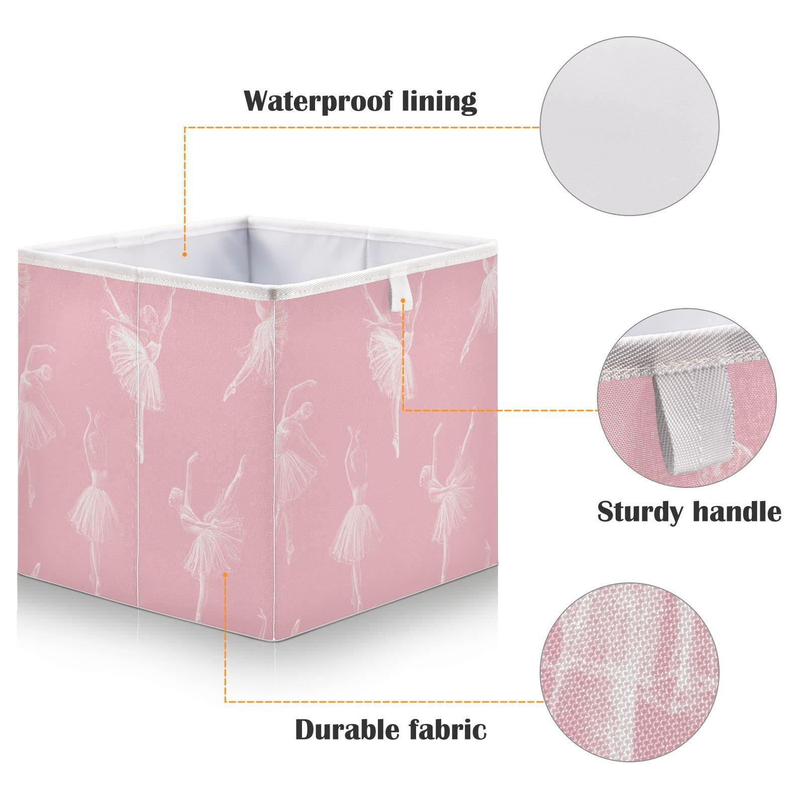 FUGIDOG 11 x 11 x 11 inch Fabric Storage Bins Ballerinas Pattern Foldable Storage Cubes Baskets with Handles Clothes Toys Storage Box for Nursery Closet Shelves Organizer