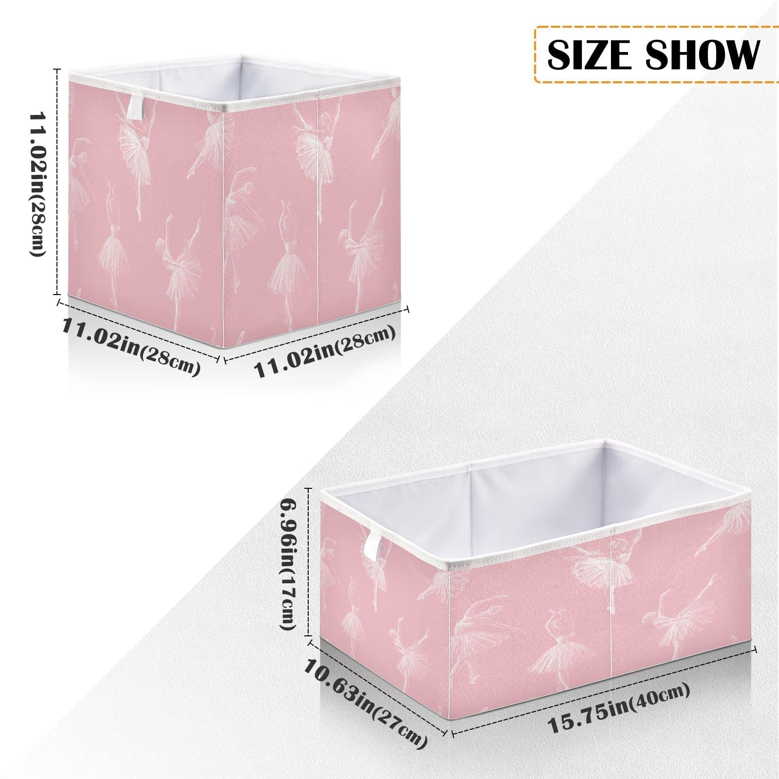 FUGIDOG 11 x 11 x 11 inch Fabric Storage Bins Ballerinas Pattern Foldable Storage Cubes Baskets with Handles Clothes Toys Storage Box for Nursery Closet Shelves Organizer