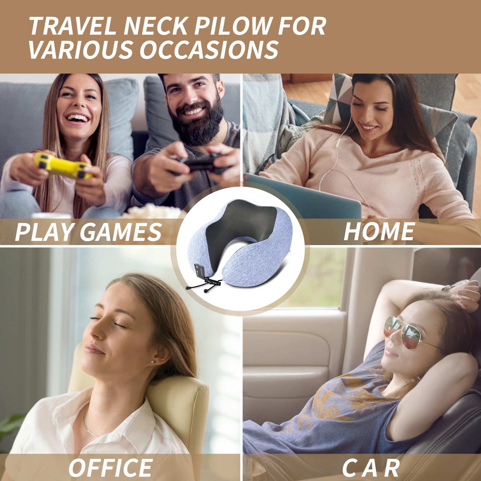 BIGTONE Travel Pillow,Neck Pillow for Traveling,100% Pure Memory Foam Neck Pillow for Flight Headrest Sleep,Machine Washable Cover,Portable Plane Accessories,Pink