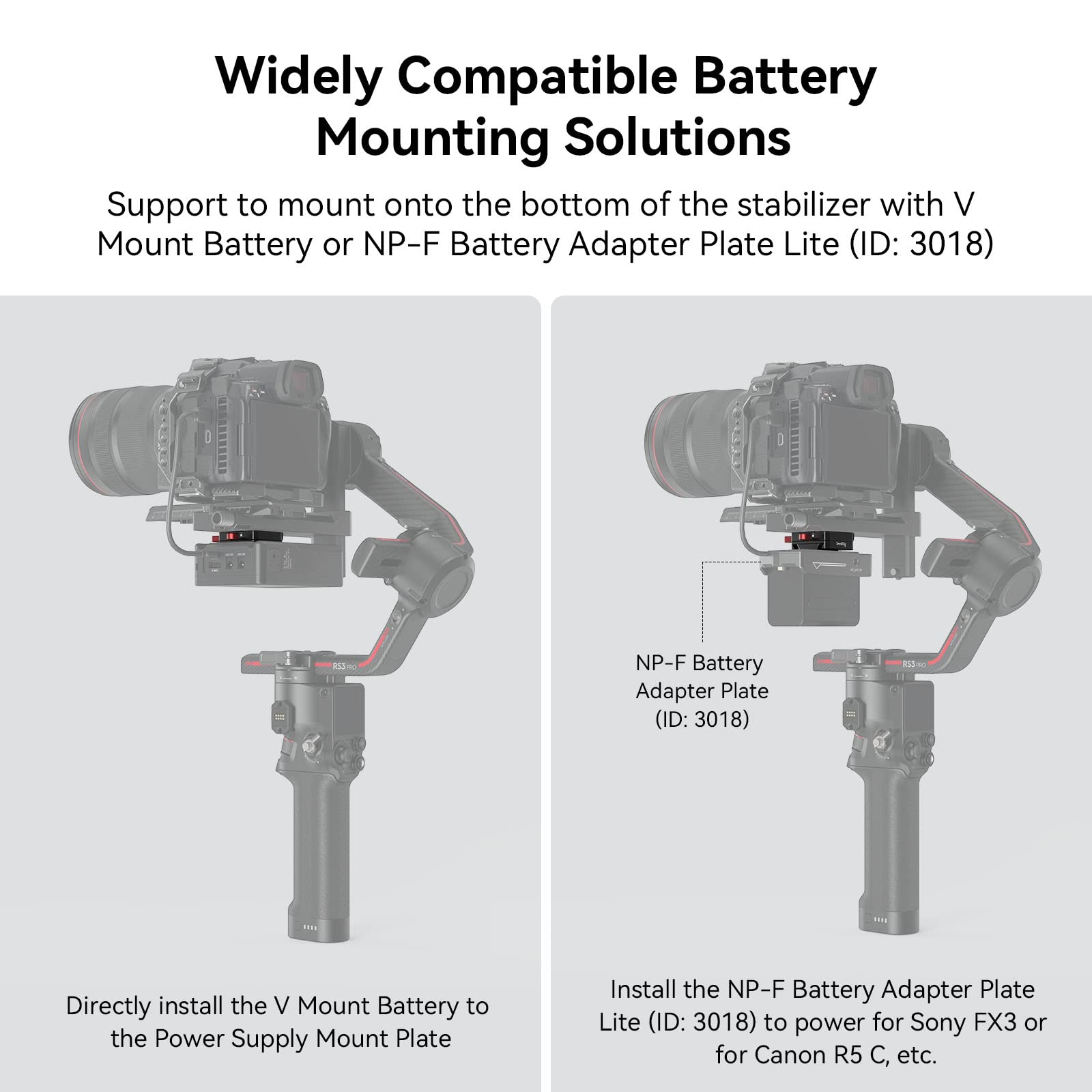 SmallRig Mini V Mount Battery Plate for DJI RS 3 / RS 3 Pro/RS 2 / RSC 2 Gimbals, Comes with V-Lock, Cold Shoe & 1/4"-20 Threaded Holes for V Mount Battery & NP-F Battery - 4189