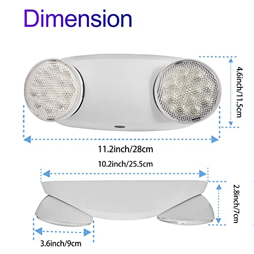 TANLUX LED Emergency Lights with Battery Backup, Two Head Adjustable Commercial Emergency Lights, UL Listed, AC 120/277V, Hardwired Emergency Exit Light Fixtures for Business - 1 Pack(White)