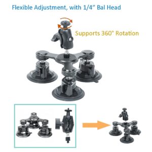 Fotoleey Heavy Duty Outside 4 Suction Cups 360 Camera Car Mount Kit for Insta360 X3/X2/One RS Compatible with GoPro Max, Hero 12/11/10/9/8 More Stable, Adjustable (Stick is not Included)