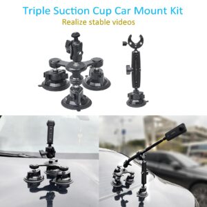 Fotoleey Heavy Duty Outside 4 Suction Cups 360 Camera Car Mount Kit for Insta360 X3/X2/One RS Compatible with GoPro Max, Hero 12/11/10/9/8 More Stable, Adjustable (Stick is not Included)