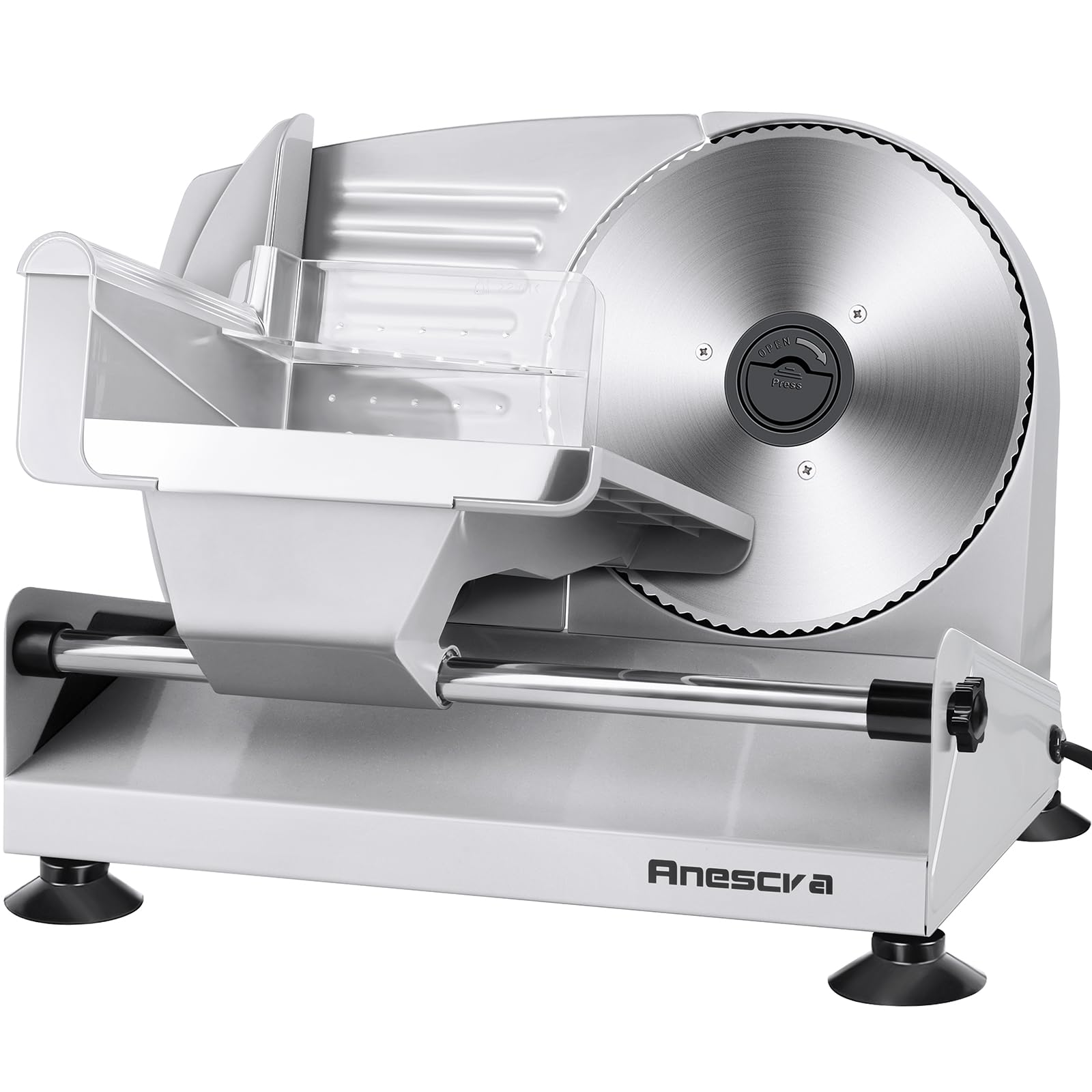 Meat Slicer, Anescra 200W Electric Deli Food Slicer with Removable 7.5’’ Stainless Steel Blade and Food Carriage, 0-15mm Adjustable Thickness Meat Slicer for Home, Food Slicer Machine