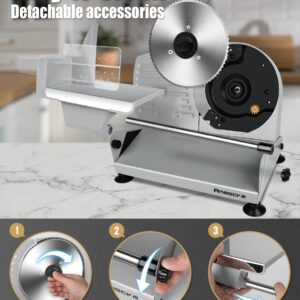 Meat Slicer, Anescra 200W Electric Deli Food Slicer with Removable 7.5’’ Stainless Steel Blade and Food Carriage, 0-15mm Adjustable Thickness Meat Slicer for Home, Food Slicer Machine