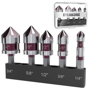 countersink drill bit set for metal,m35 cobalt countersunk bits 82 degree 5 flute 5 pieces,1/4 inch hex shank countersunk bit set 1/4'' 3/8'' 1/2'' 5/8'' 3/4'' set with bit holder