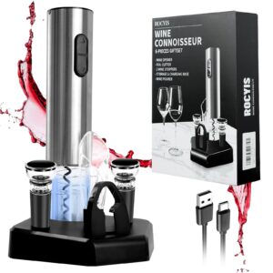 zionheat electric wine opener set-cordless wine corkscrew bottle opener with charging base type-c usb, foil cutter, aerator pourer, vacuum stoppers (6 piece)