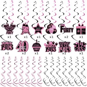 40th Birthday Decorations Women, 45pcs Happy 40 Birthday Party Supplies, 1983 40th Birthday Hanging Swirls for Her, Pink Dangling Spinners Foli Decor, Forty Years Old Bday Ceiling Party Favors