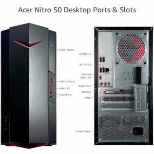 acer Nitro 50 N50 Gaming Desktop Computer - 12th Gen Intel Core i5-12400F 6-Core up to 4.40 GHz CPU, 16GB RAM, 512GB NVMe M.2 SSD, GeForce GTX 1650 4GB GDDR5 Graphics, Intel Wi-Fi 6, Windows 11 Pro