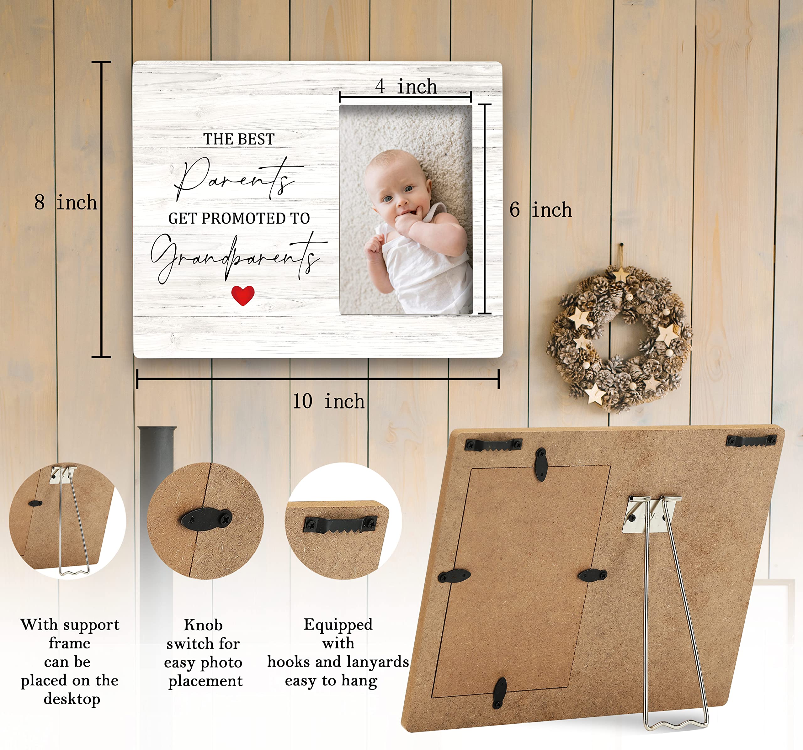 SRADMO Grandparents Picture Frames,Grandkids Photo Frame,The Best Parents Get Promoted To Grandparents Picture Frame,Baby Grandpa Grandma Photo Frame 8x10,Grandparents Baby Announcement Gifts（White-2）