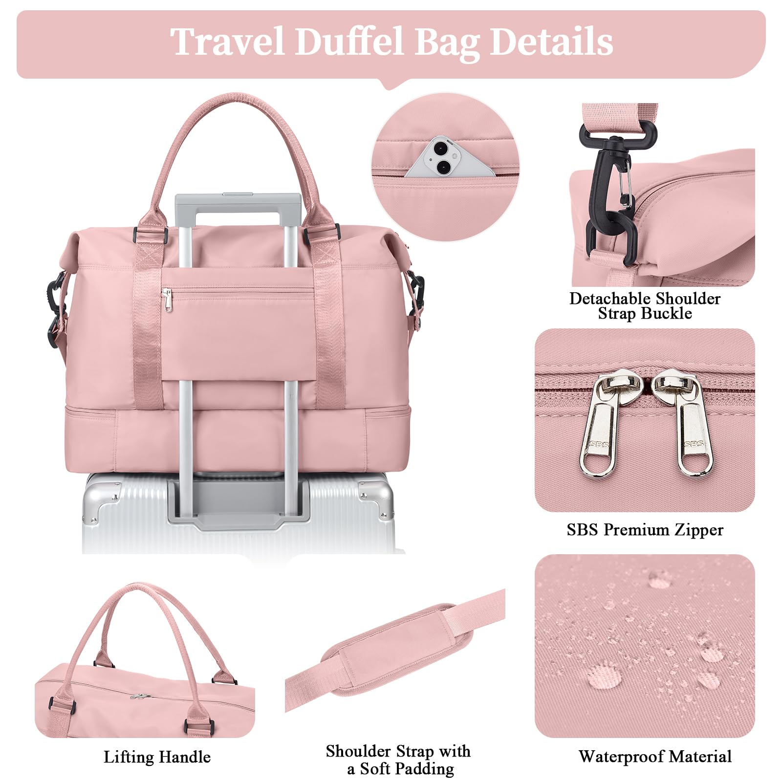 Weekender Bags for Women,Personal Item Travel Bag with Shoes Compartment,Overnight Travel Duffel Bag with Toiletry Bag