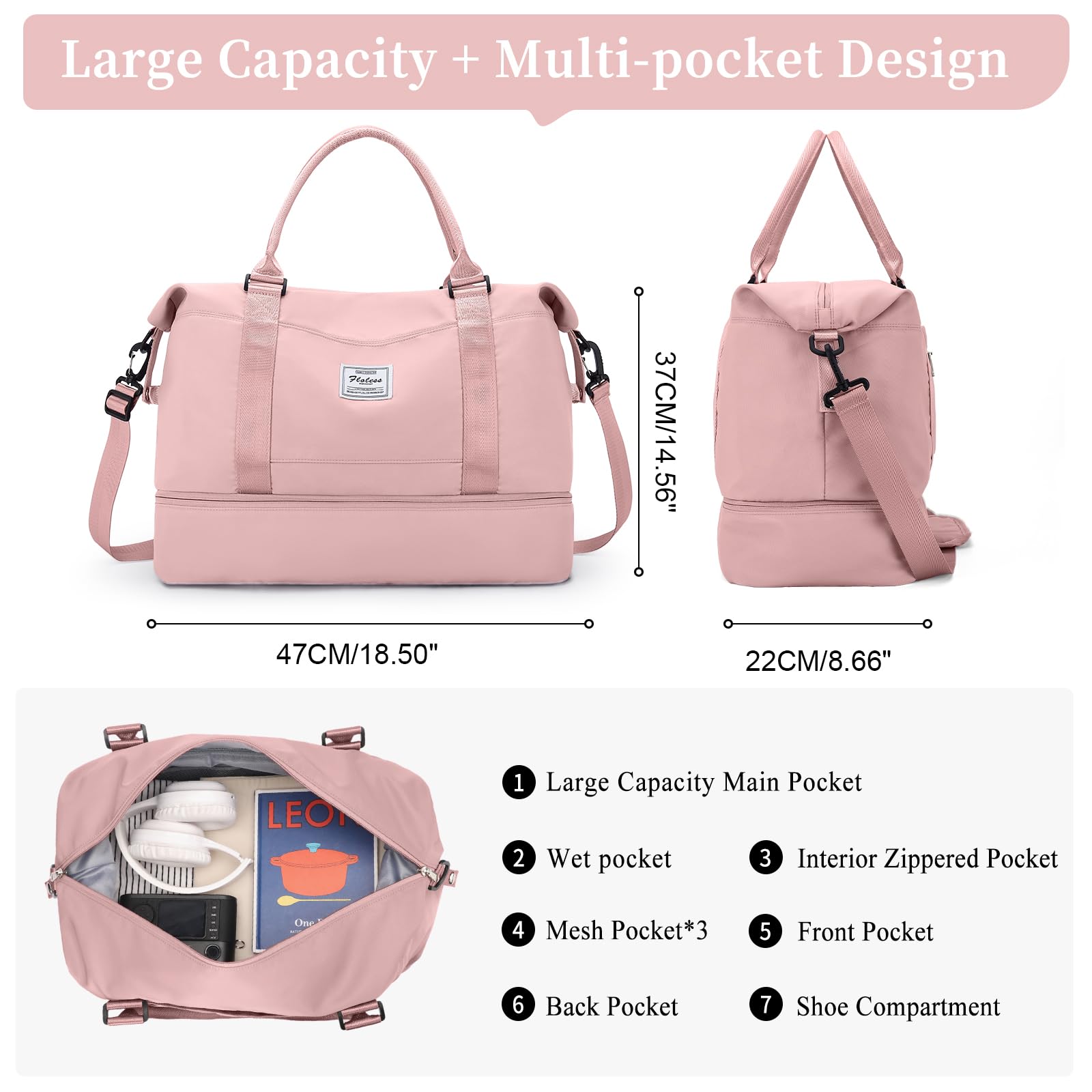 Weekender Bags for Women,Personal Item Travel Bag with Shoes Compartment,Overnight Travel Duffel Bag with Toiletry Bag