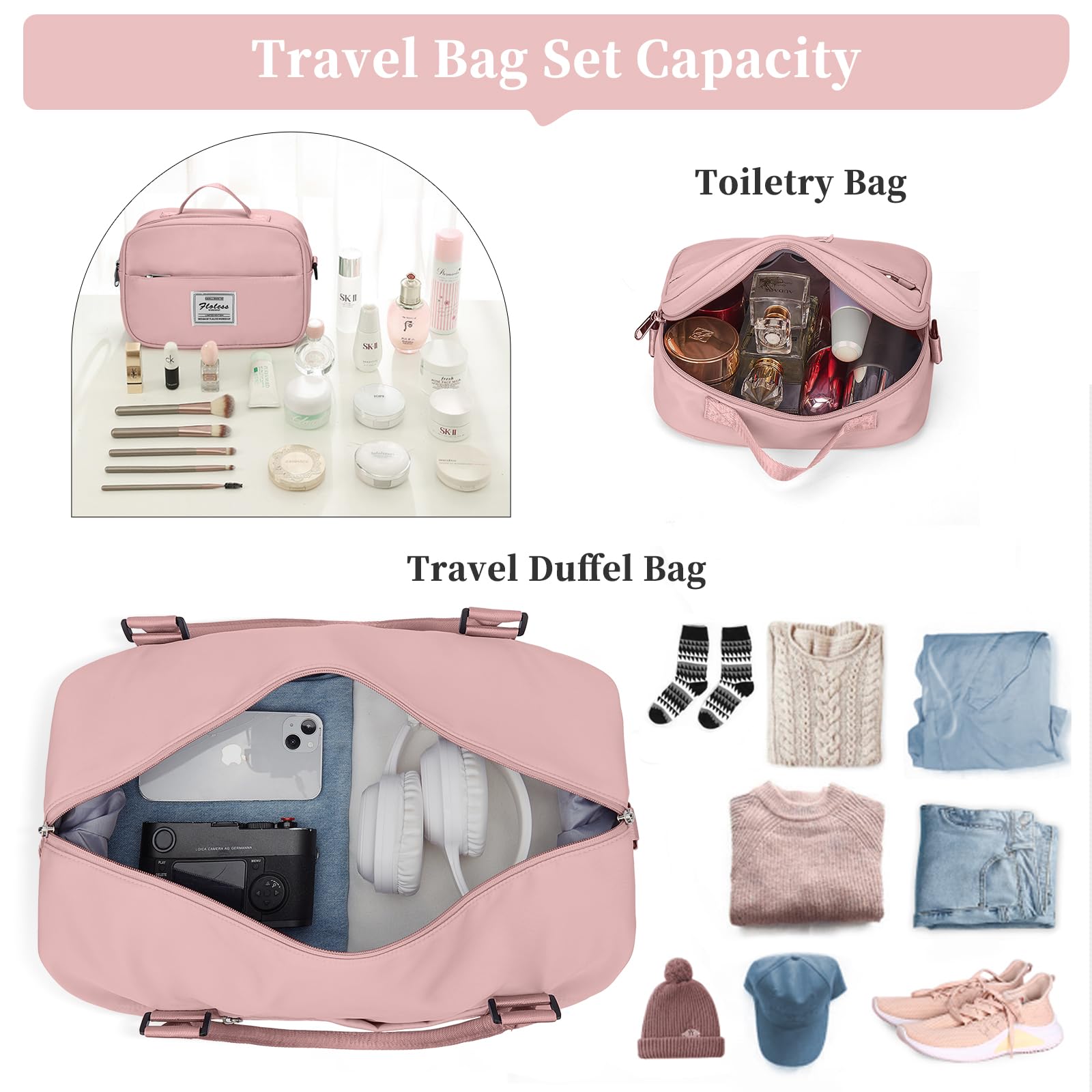 Weekender Bags for Women,Personal Item Travel Bag with Shoes Compartment,Overnight Travel Duffel Bag with Toiletry Bag