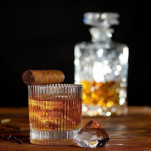 Huge Estate Premium Old Fashioned Cocktail Glasses 10 OZ with Luxury Box for Whiskey, Gin, Bourbon, and Mixed Drinks, 4 Pc. Set, Ribbed Glassware for Home Bars or Kitchens, Modern Glass Cups