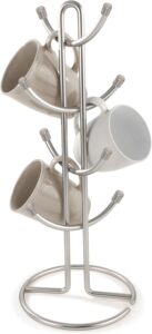 fitwell mug holder for counters,holds 8 large mugs,coffee mug tree for countertops,mug holder stand,space saver for kitchen cabinets, portable coffee mug holder (chrome)