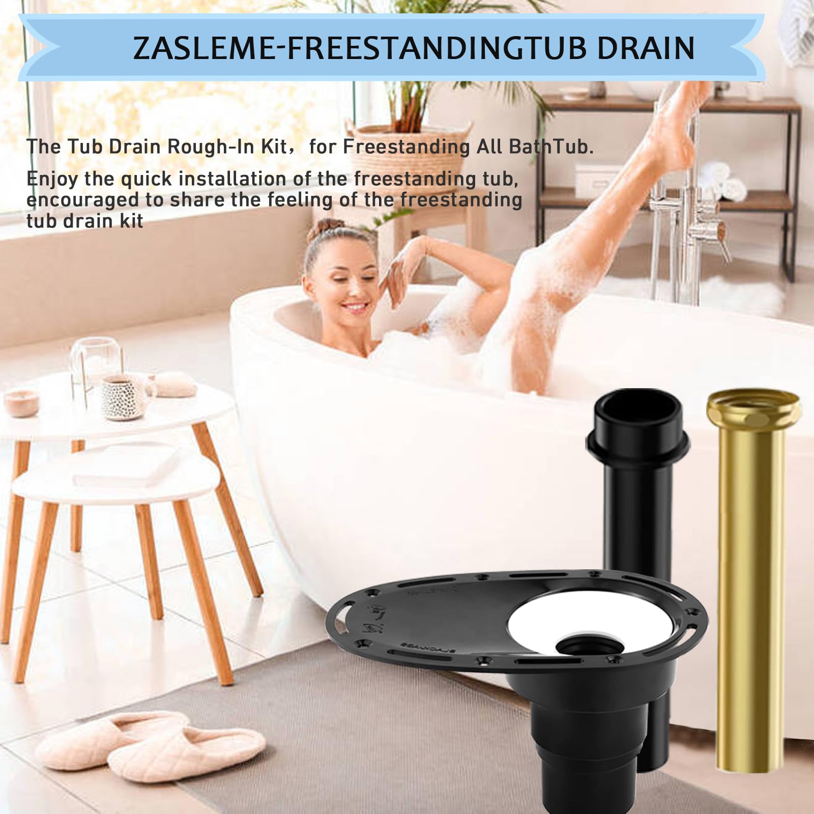 Upgrade Freestanding Tub Drain Rough-in Kit,Free Standing Tub Drain,Island Tub Drain Kit,with CUPC Certification Include Brass and ABS Pipe,Clean Tub Drain No Leaks.Have (Patent No US11168467B2).